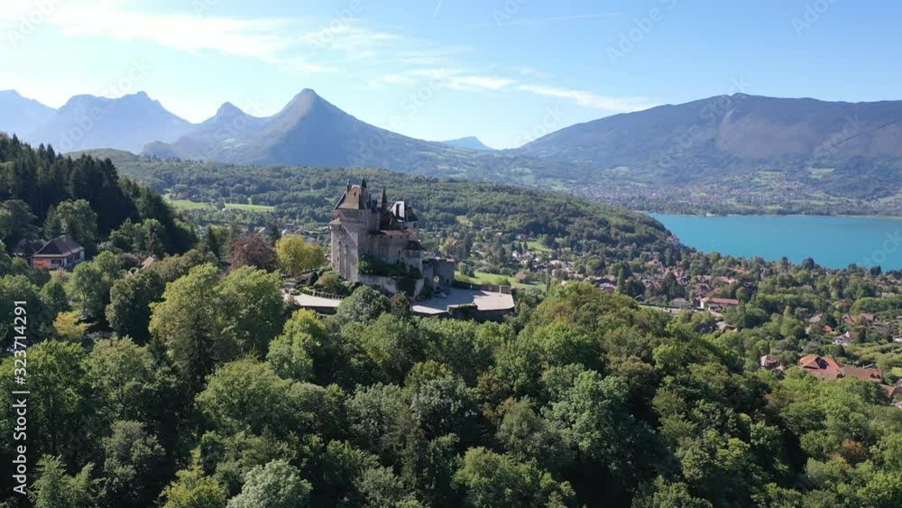 Vidéo Stock Aerial of Château de Menthon-Saint-Bernard is a medieval ...