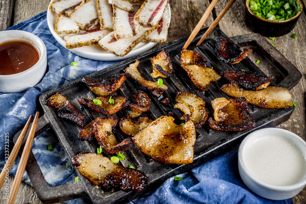 Korean traditional national food. Asian food. Korean food frozen pork ...