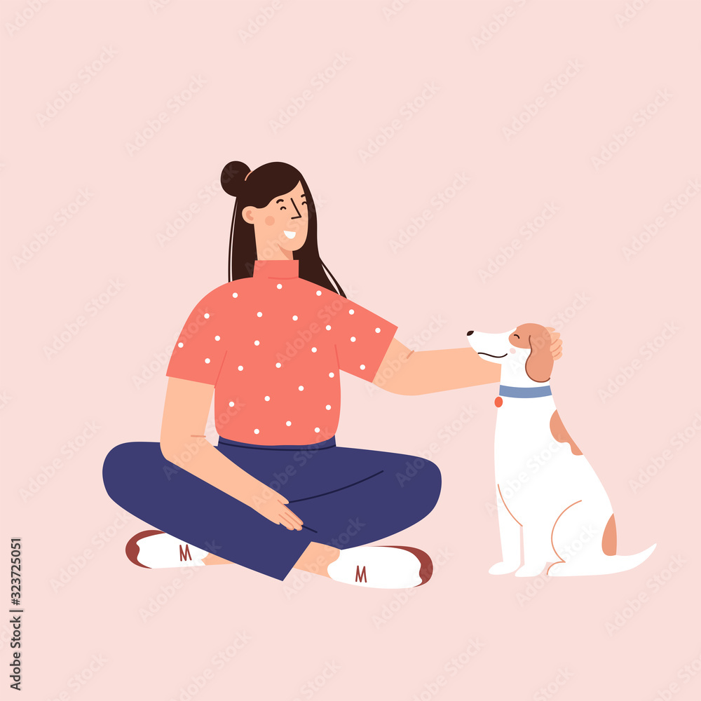 Flat Cartoon Vector Illustration about Human and dog friendship Stock ...
