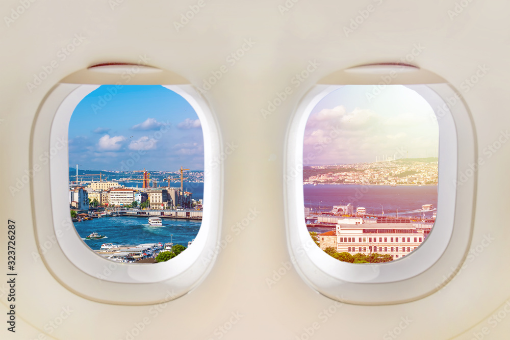 Istanbul city as seen through window of an aircraft - Istanbul, Turkey ...