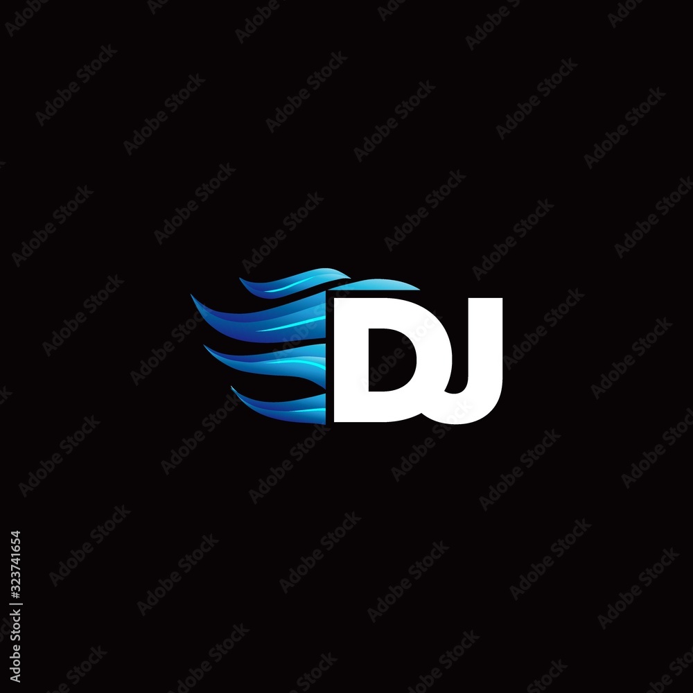 DJ monogram logo with blue fire style design template Stock Vector ...