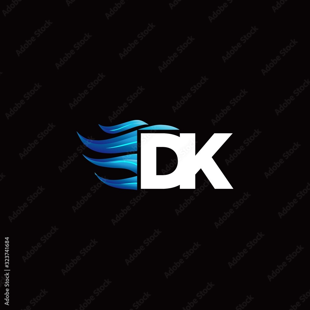 DK monogram logo with blue fire style design template Stock Vector ...
