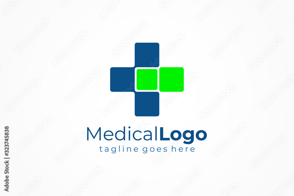 Blue Green Cross Sign Medical Logo Health Symbol. Flat Vector Logo ...