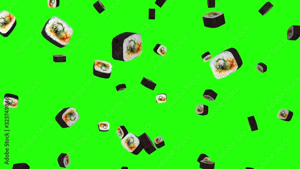roll sushi japanese food falling green screen animation 3d Stock ビデオ ...