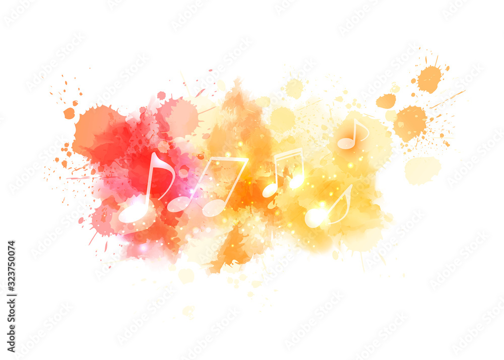 Music notes on watercolor splash background Stock Vector | Adobe Stock