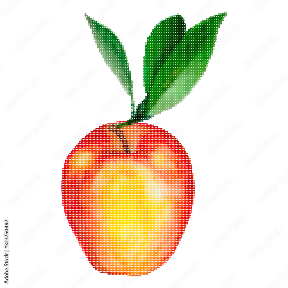 vector realistic apple with leaflets- effect circle mosaic, isolated on ...