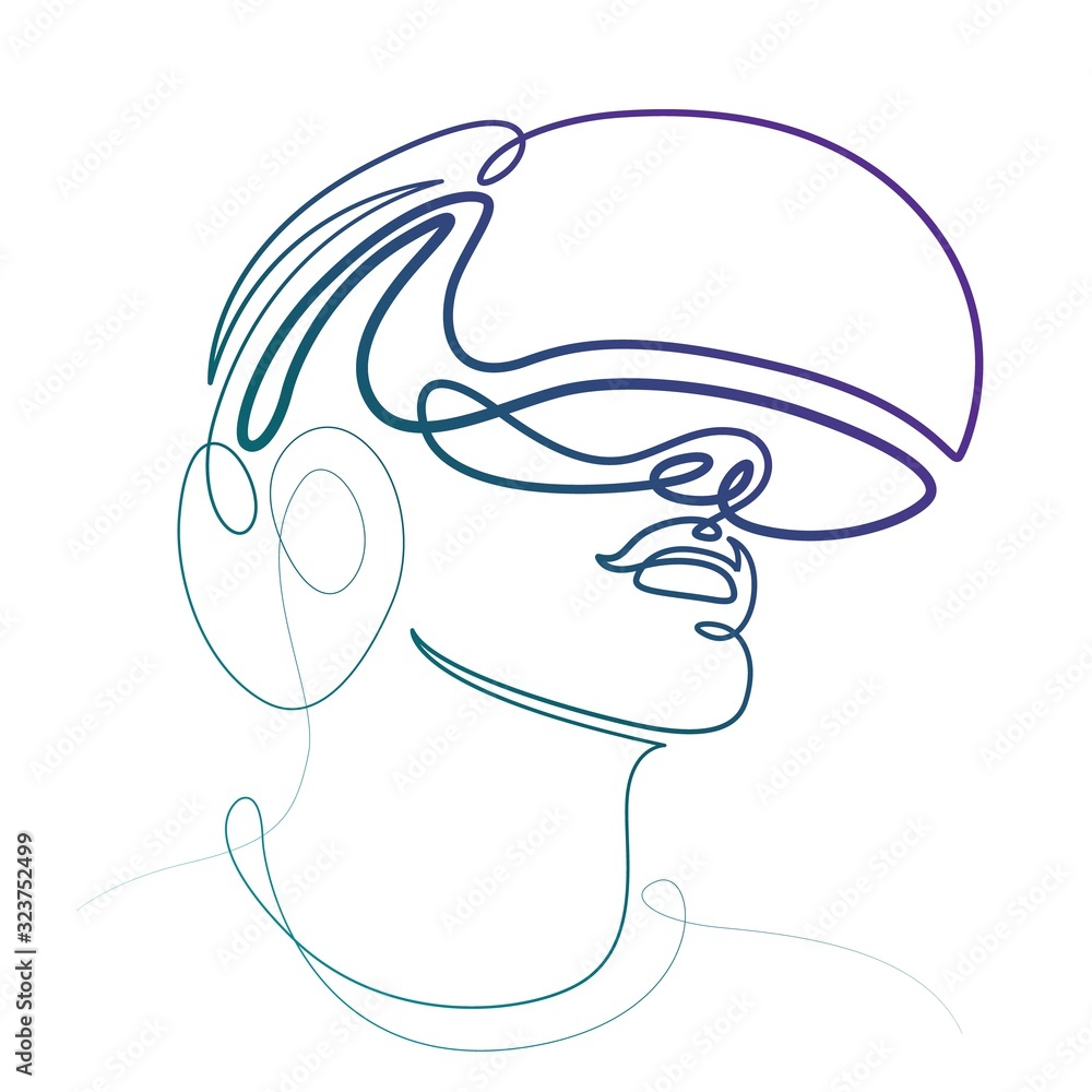 Continuous single one line hand drawing hand glasses, virtual reality ...
