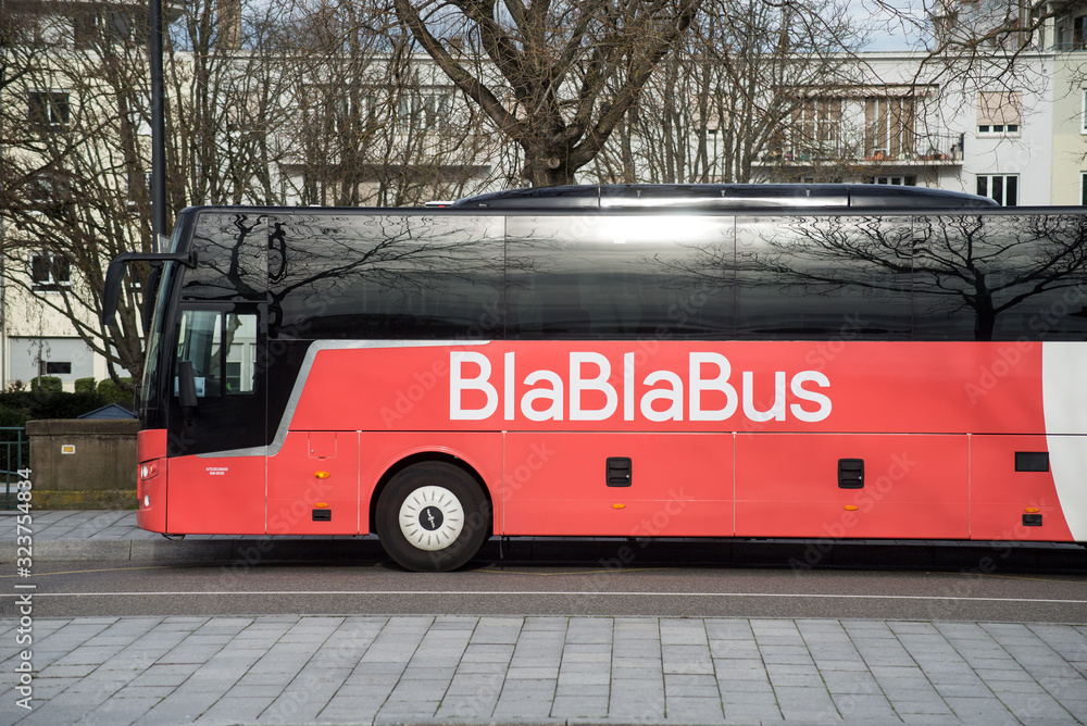 Mullhouse- France - 16 February 2020 - View of red blablabus in front ...