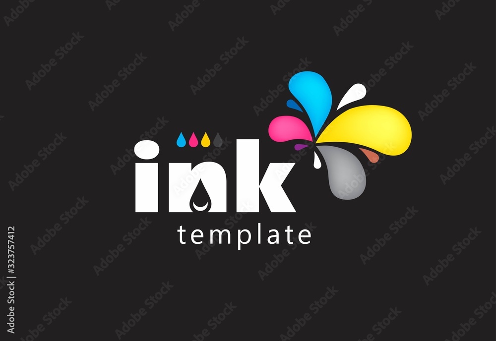 Ink logo colored drops splash black background Stock Vector | Adobe Stock