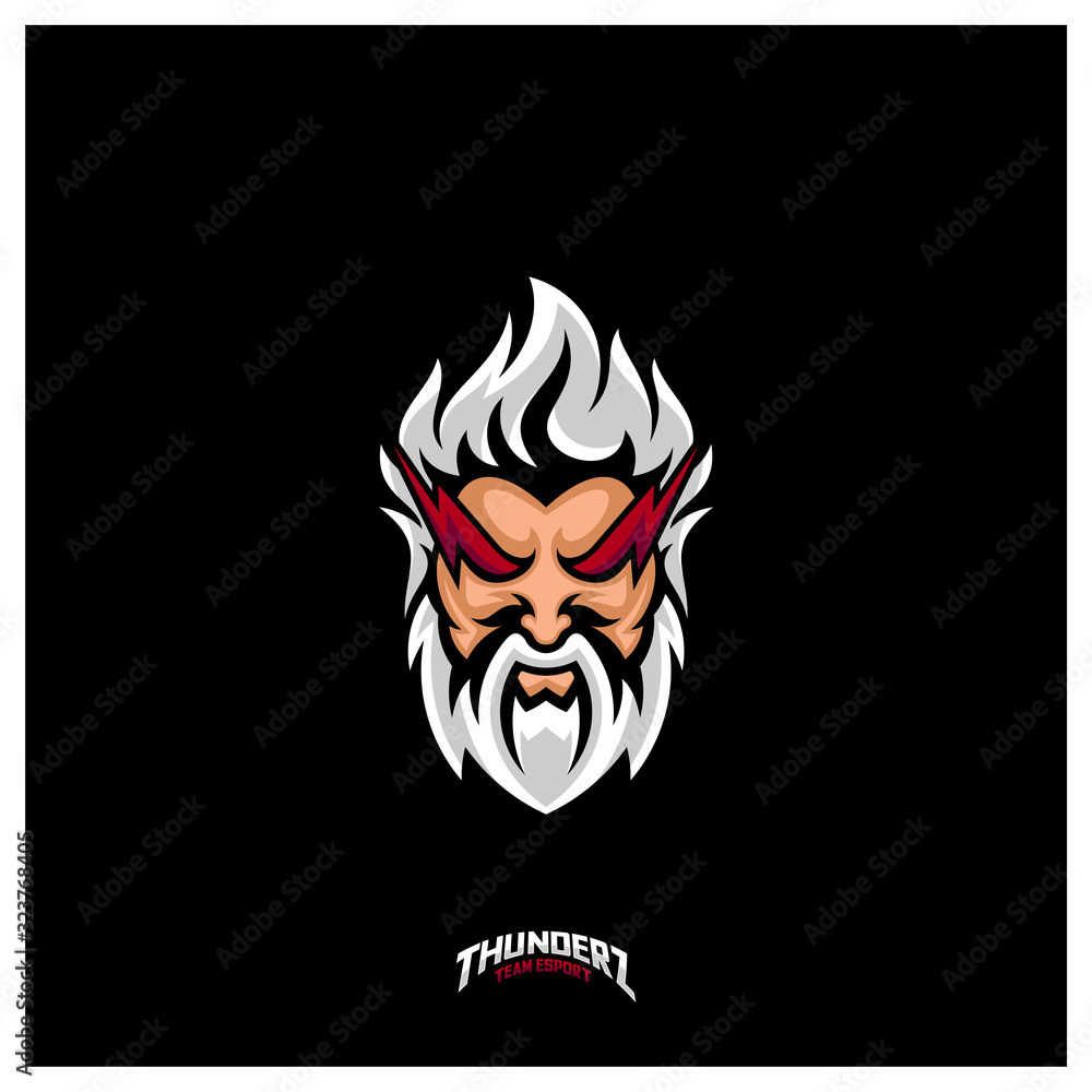 Zeus Thunderbolt Esport gaming mascot logo template Vector. Modern Head ...