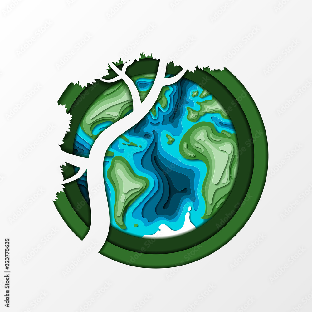 Earth Day papercut concept. Vector Illustration in paper art origami ...