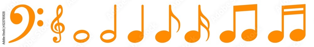 Music Notes Icon Orange | Note Illustration | Clef Symbol | Sound Logo ...