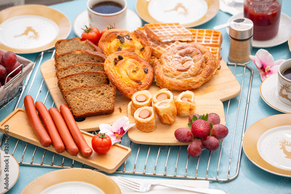 Breakfast Served in the morning with cereal bread, raisin bread, banana ...