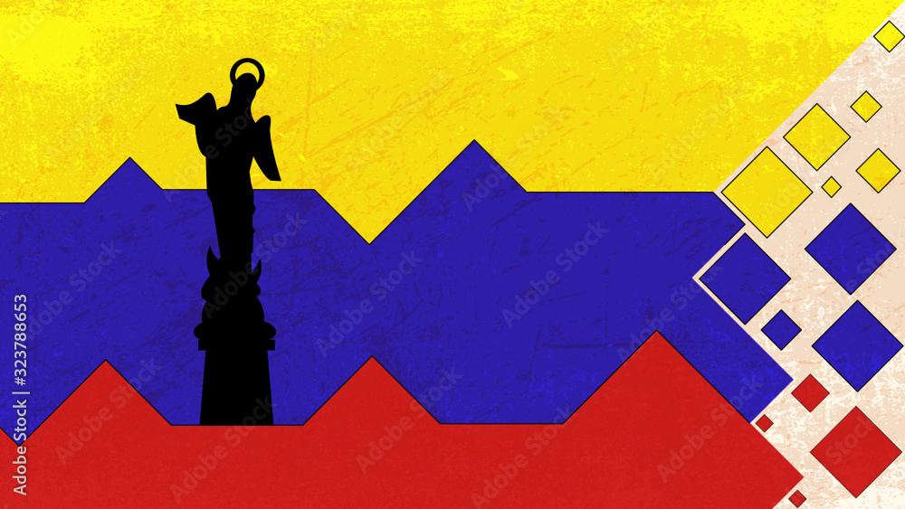 Quito, Ecuador, panecillo con fondo de la bandera ecuatoriana, con ...