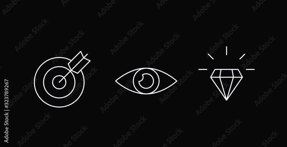 Dart and arrow, eye, diamond icons symbolising Mission Vision Values ...