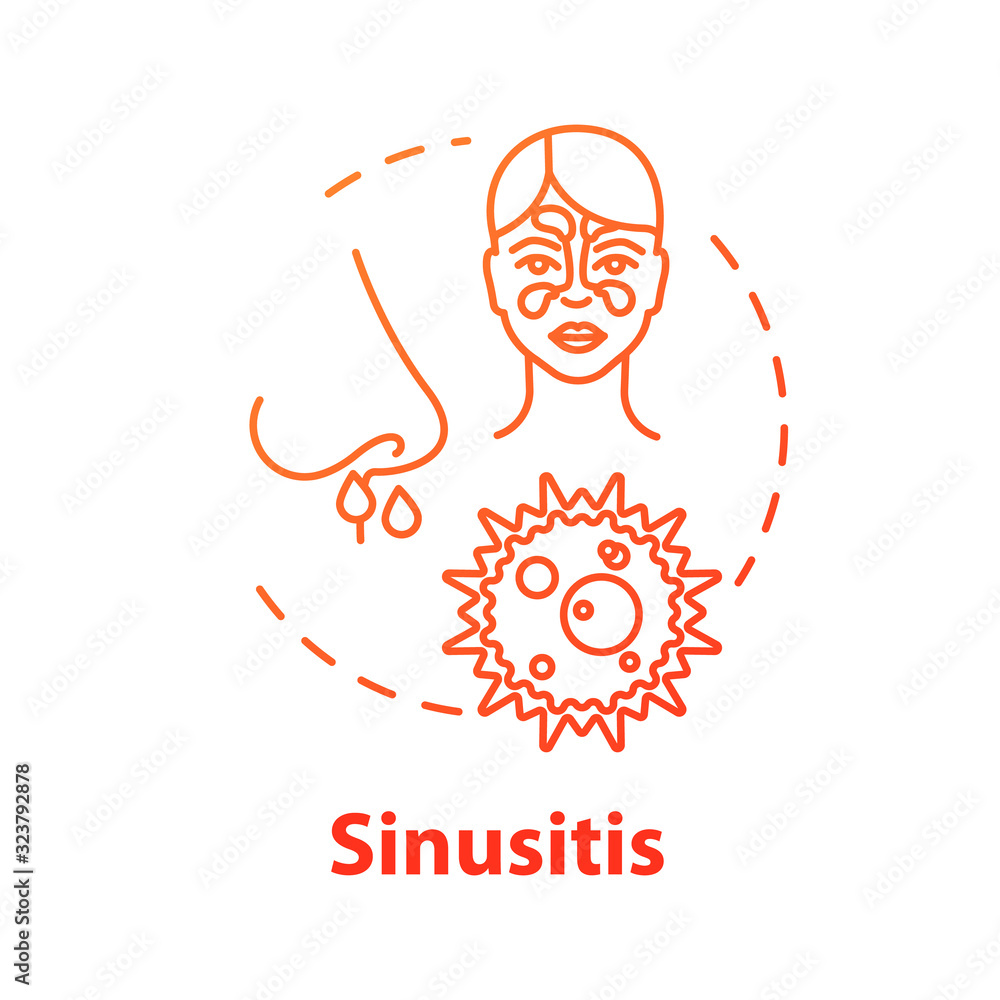 Sinusitis concept icon. Virus and germs. Stuffy nose. Paranasal ...