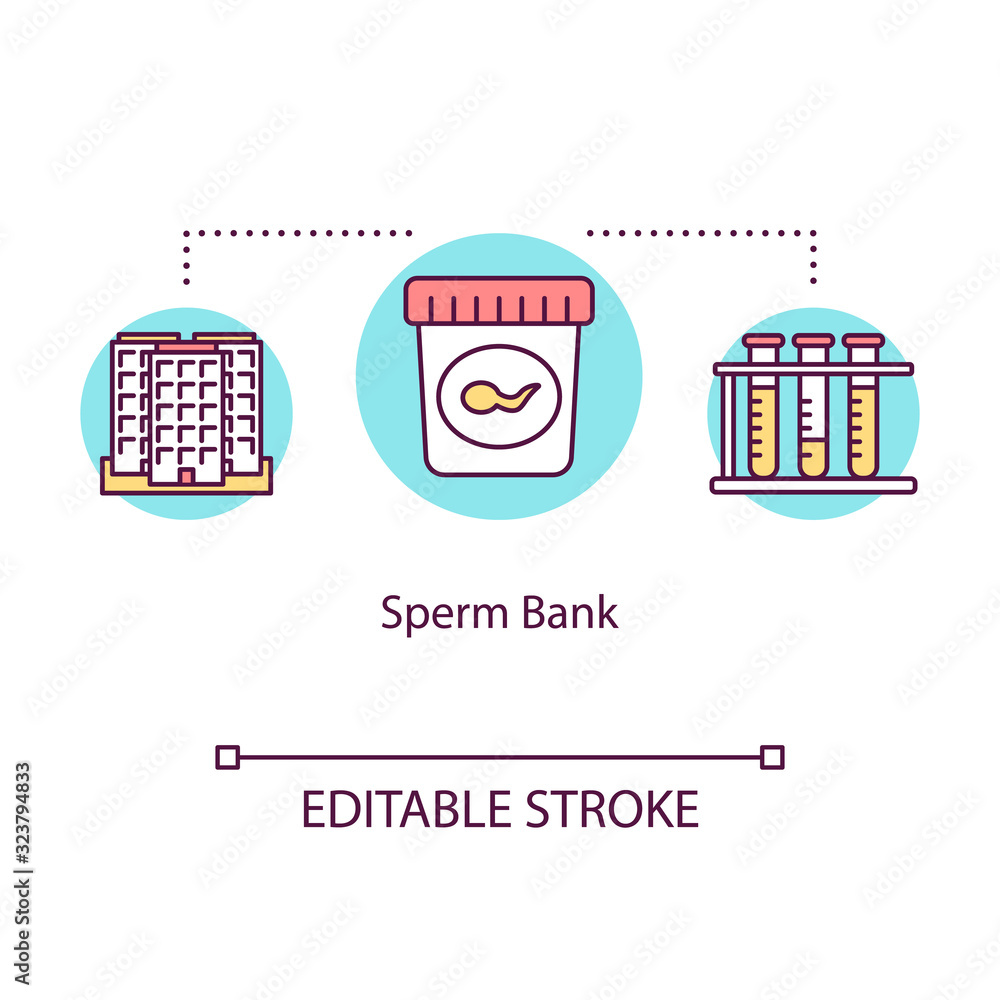 Sperm bank concept icon. Semen donation. Male cell in container ...