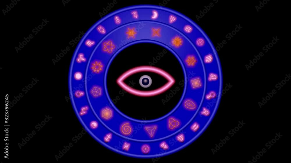 Rotating Ring With Glowing Mystical Symbols. Sacred geommetry circle ...