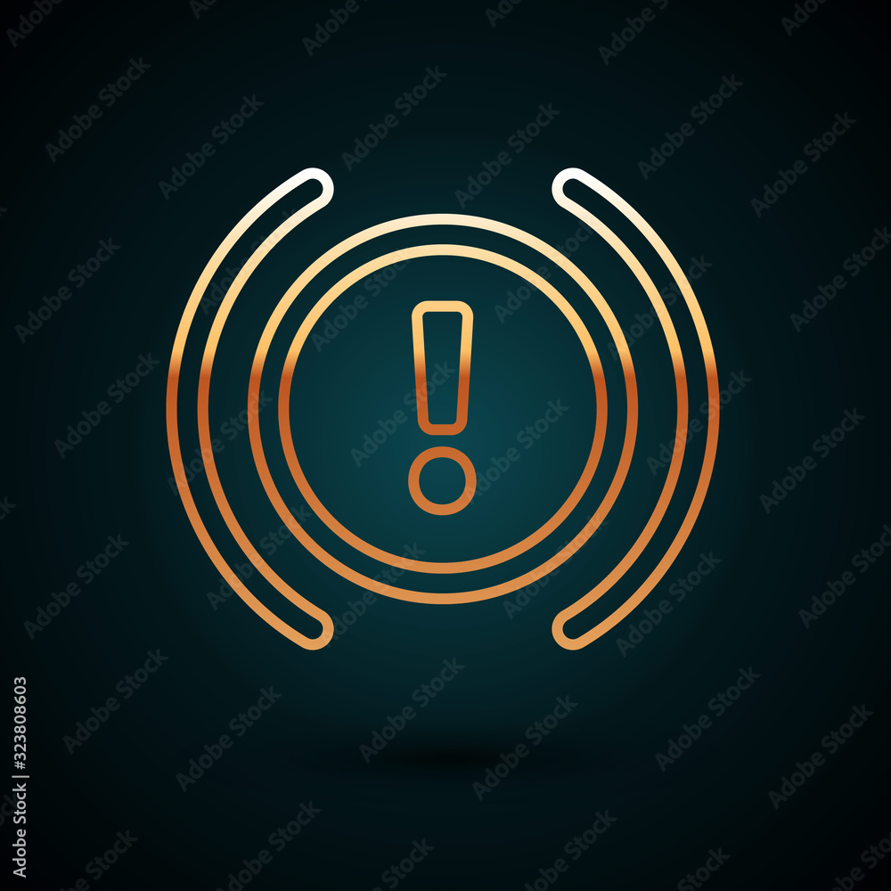 Gold line Brake system warning icon isolated on dark blue background ...
