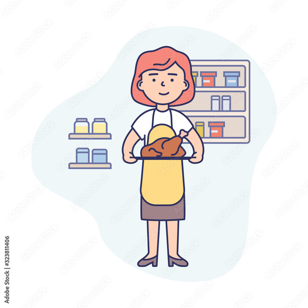 Cooking Concept. Happy Woman Is Cooking Food At The Kitchen. Woman Is ...