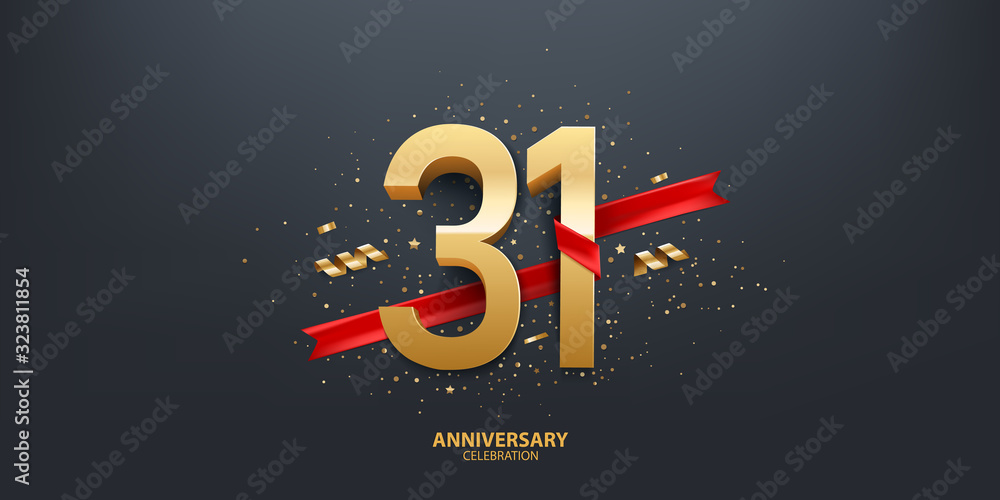 31st Year anniversary celebration background. 3D Golden number wrapped ...