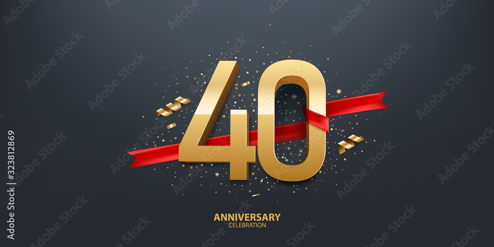 40th Year anniversary celebration background. 3D Golden number wrapped ...