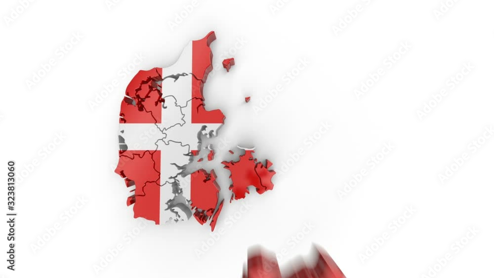Map of Denmark with flag, top view. Formed by individual states falling ...