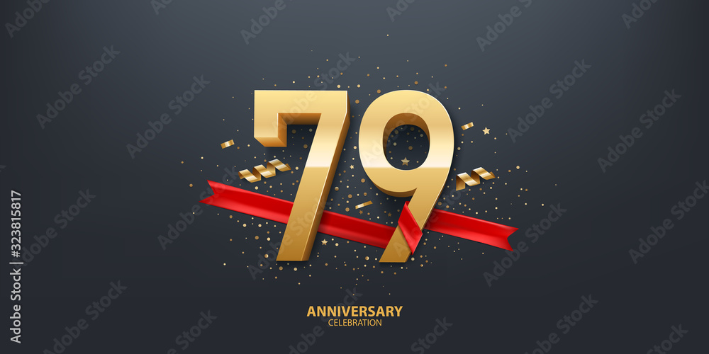 79th Year anniversary celebration background. 3D Golden number wrapped ...