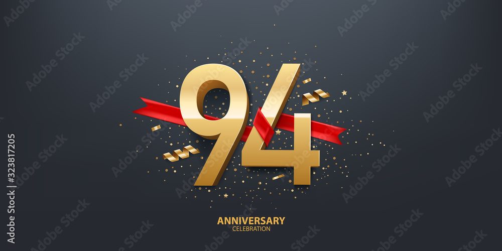 94th Year anniversary celebration background. 3D Golden number wrapped ...