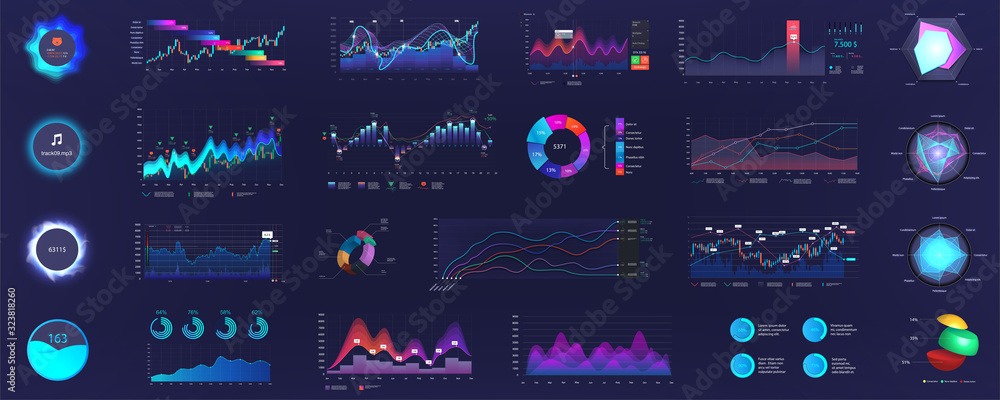Detailed dashboard infographics template with data and charts ...
