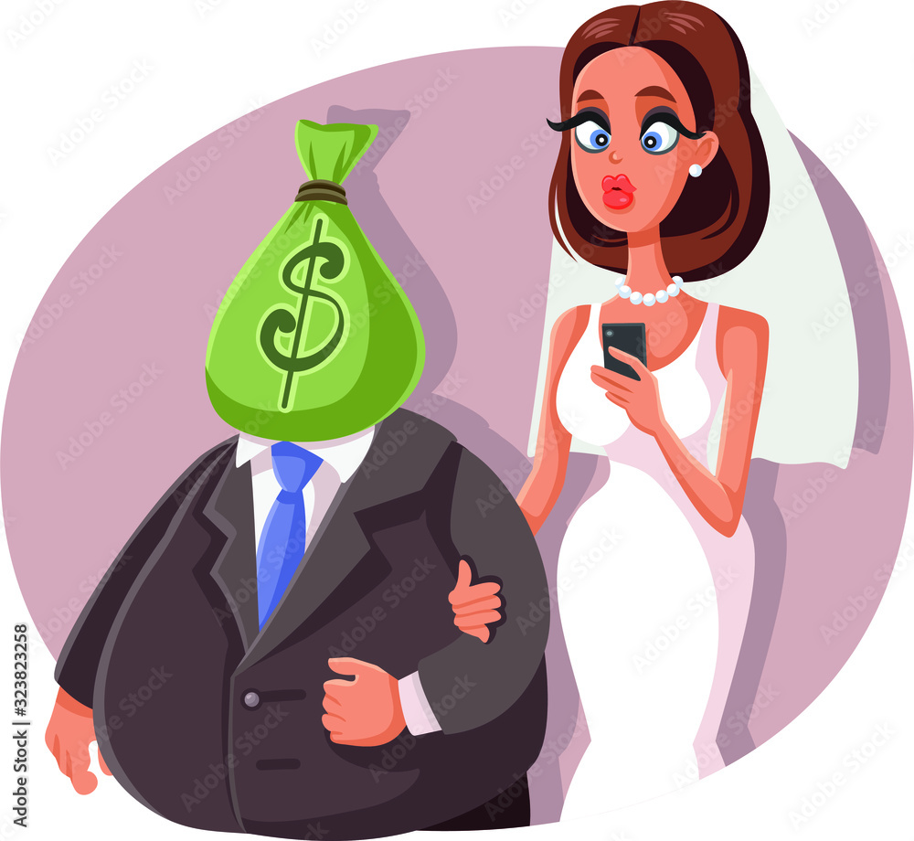 Poster Gold Digger Marrying Sugar Daddy Vector Cartoon – Wall Art ...