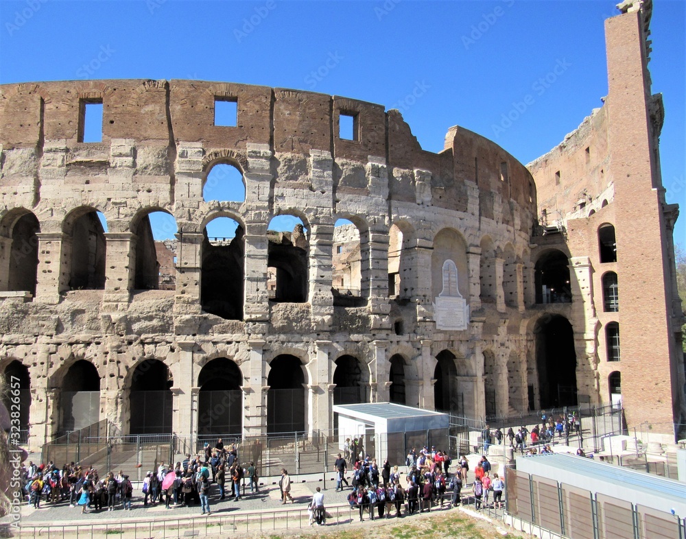 Exterior view of the Colosseum, also known as the Flavian Amphitheater ...