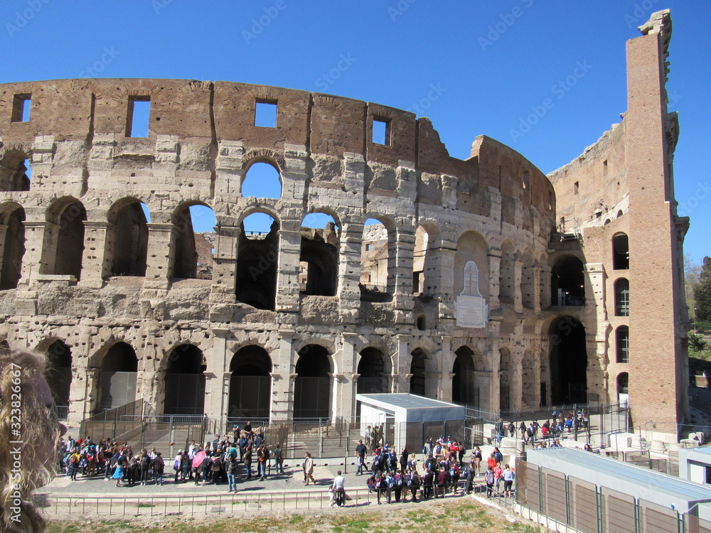 Exterior view of the Colosseum, also known as the Flavian Amphitheater ...