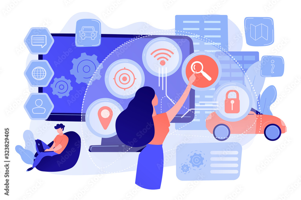 People interacting with technology. Smart, user-oriented design. Intelligent user interface ...