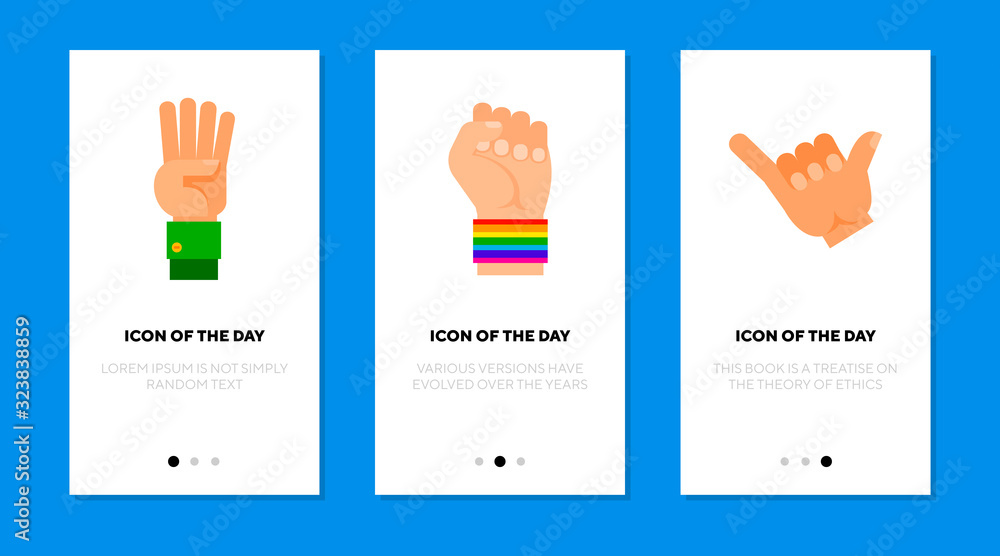 Communication hand gestures flat icon set. Fist, palm, nail isolated ...