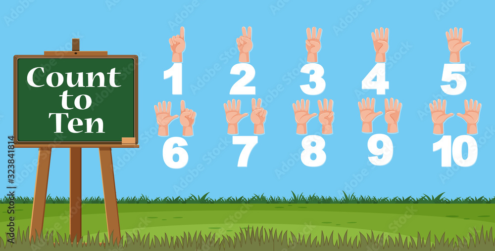 Number one to ten with finger counting with the sky background Stock ...