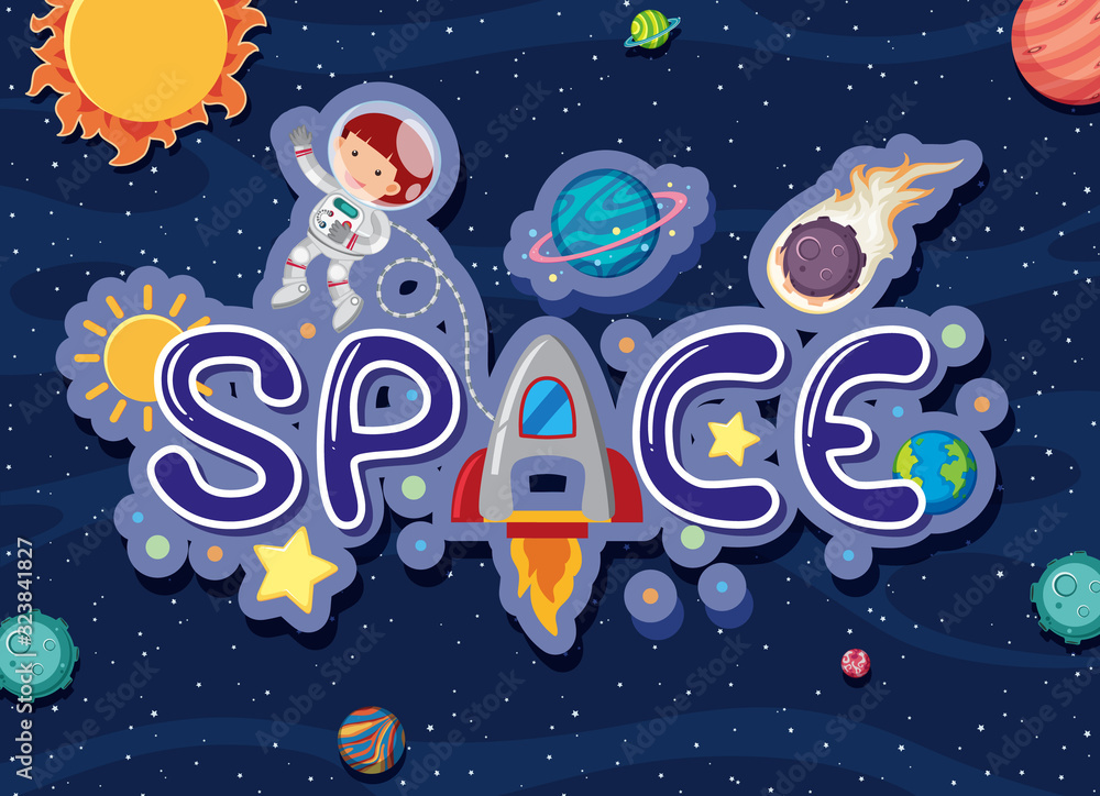 Background theme of space with astronaut and solar system Stock Vector ...