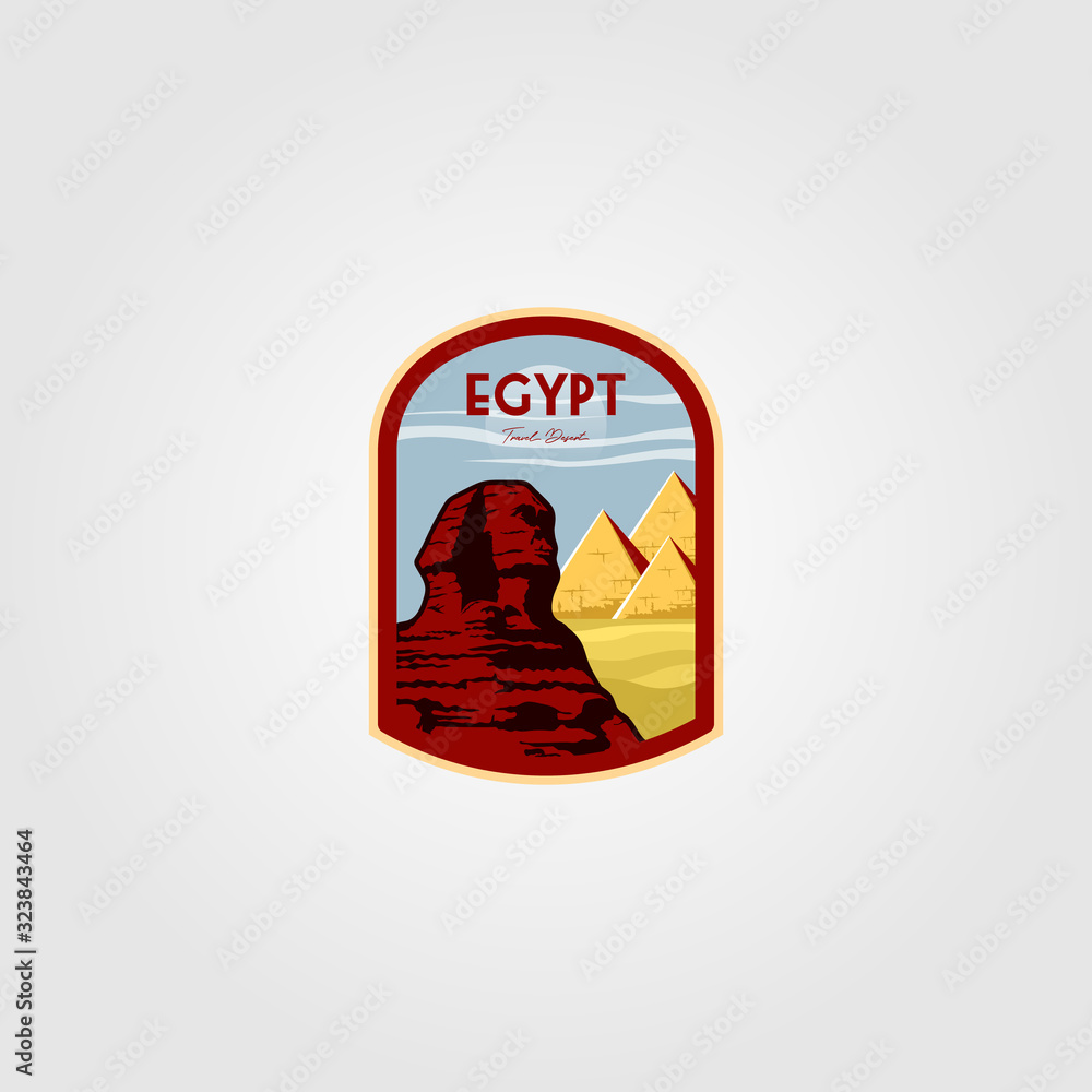 great sphinx egypt of giza logo with pyramid vector illustration on the ...