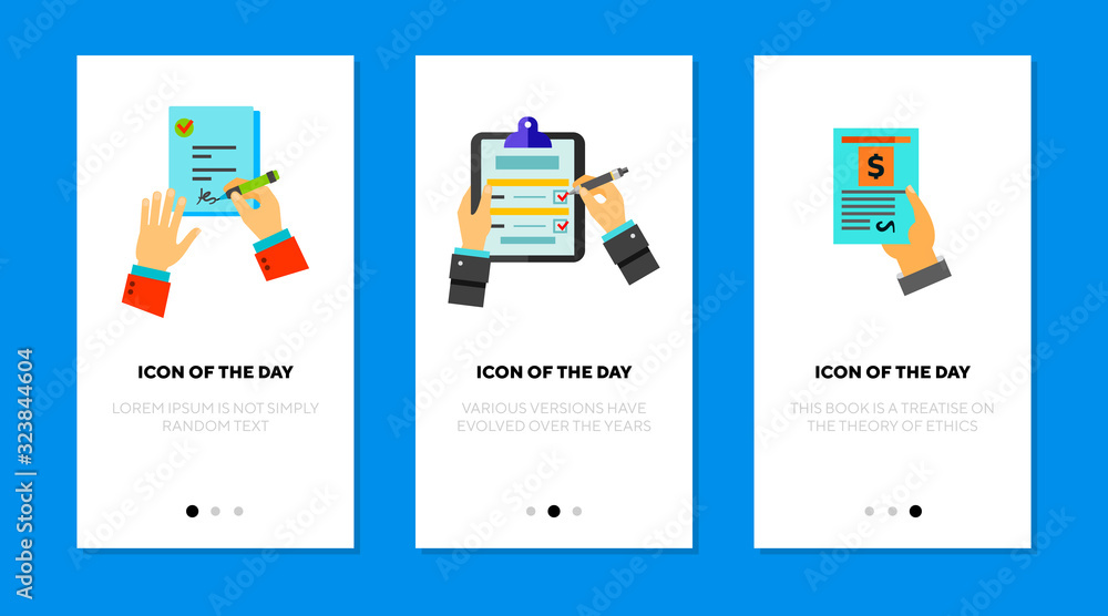 Signing contract flat icon set. Appendix, paper, document isolated ...