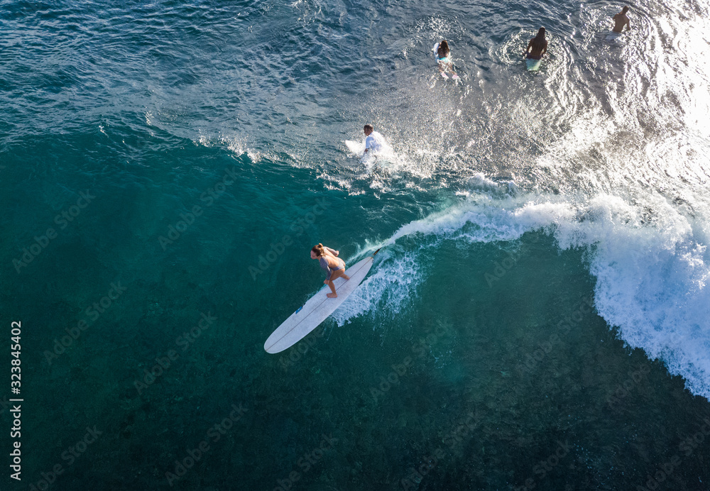Poster Aerial top to down view of the Makaha surf spot located on the ...