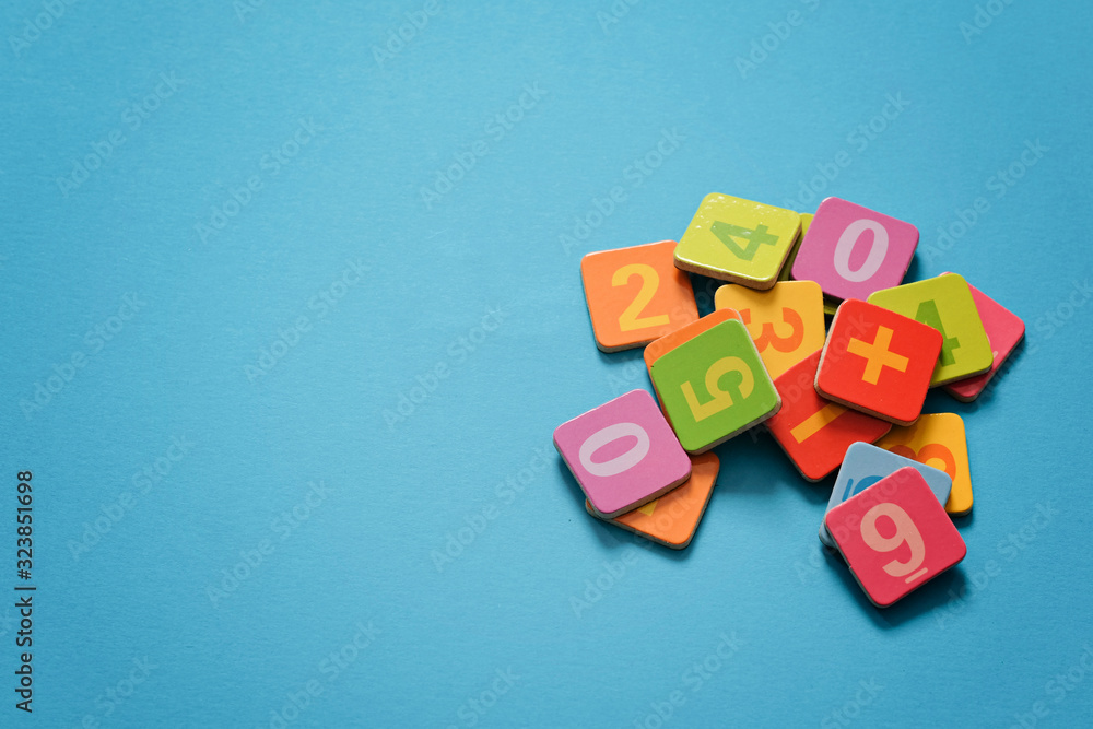 School background - numbers on blue background with copy space ...