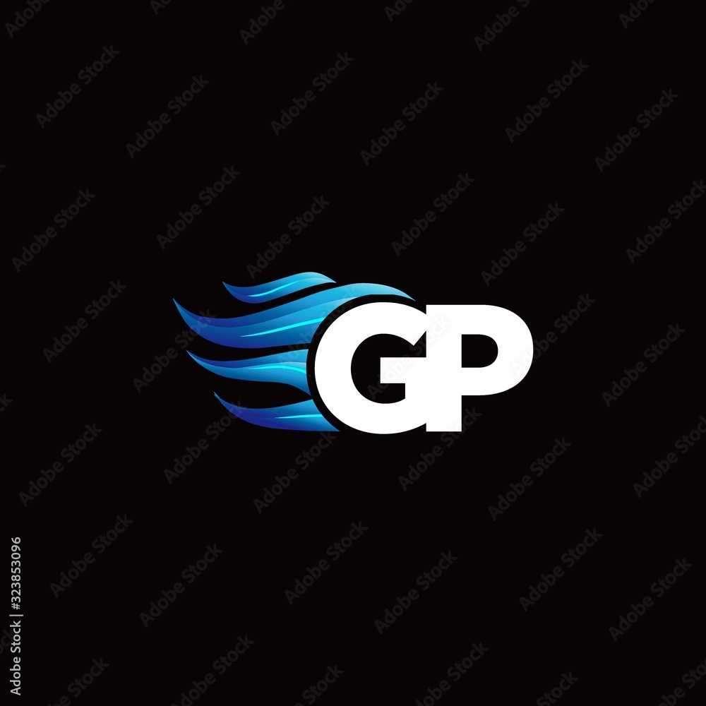 GP monogram logo with blue fire style design template Stock Vector ...