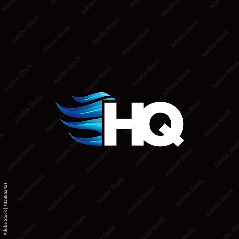HQ monogram logo with blue fire style design template Stock Vector ...