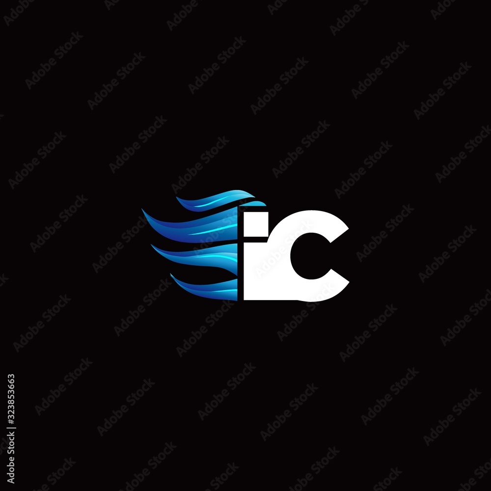 IC monogram logo with blue fire style design template Stock Vector ...