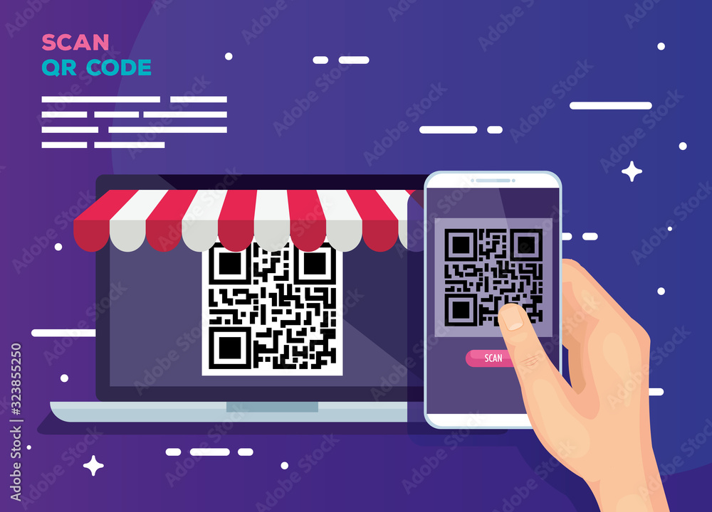 scan qr code with laptop and smartphone vector illustration design ...