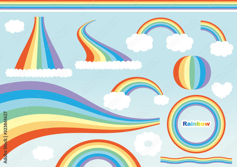 Rainbows in different shape with clouds on the sky. Vector Illustration ...