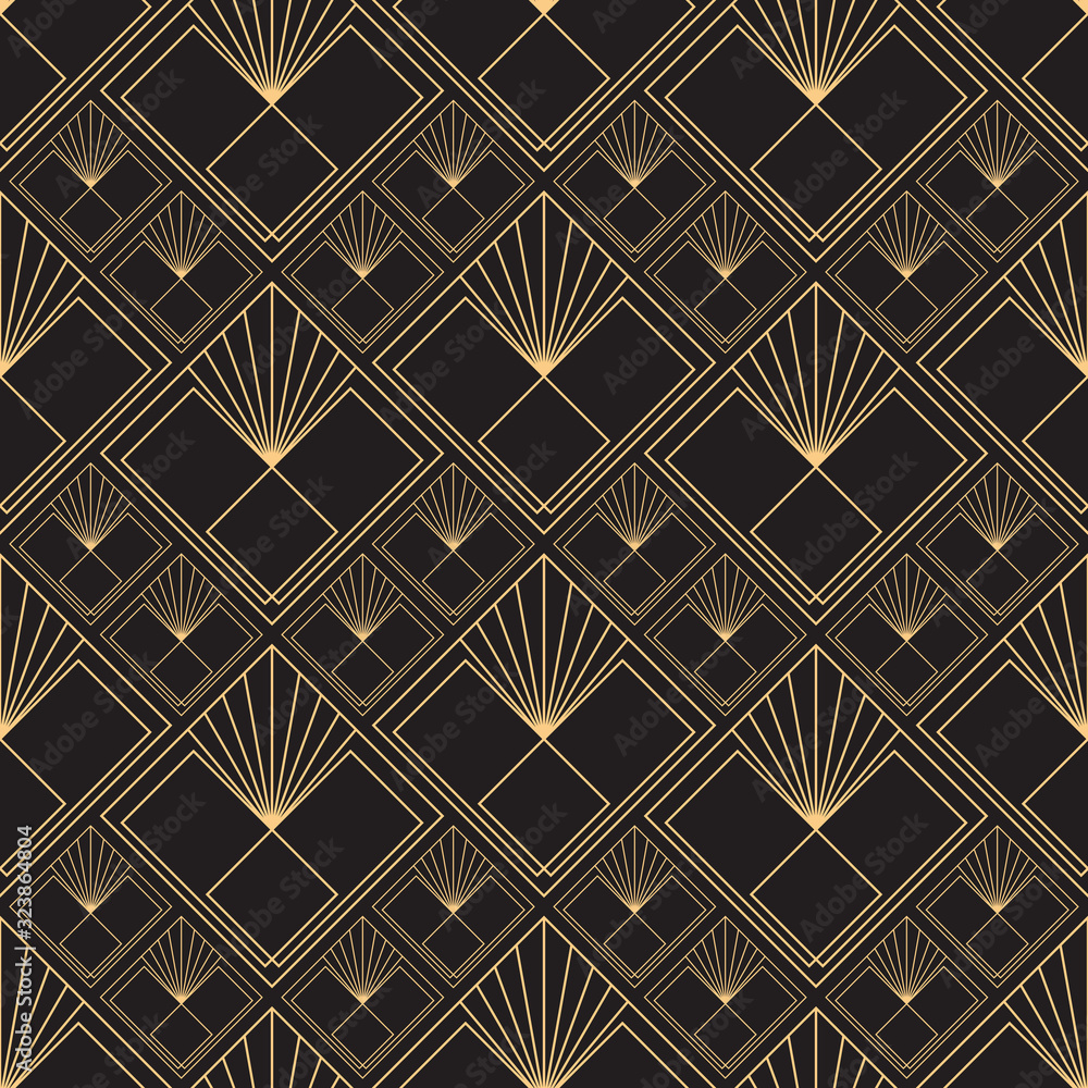Gold pattern. Linear geometric Art Deco bricks. 20s retro style. Luxury ...