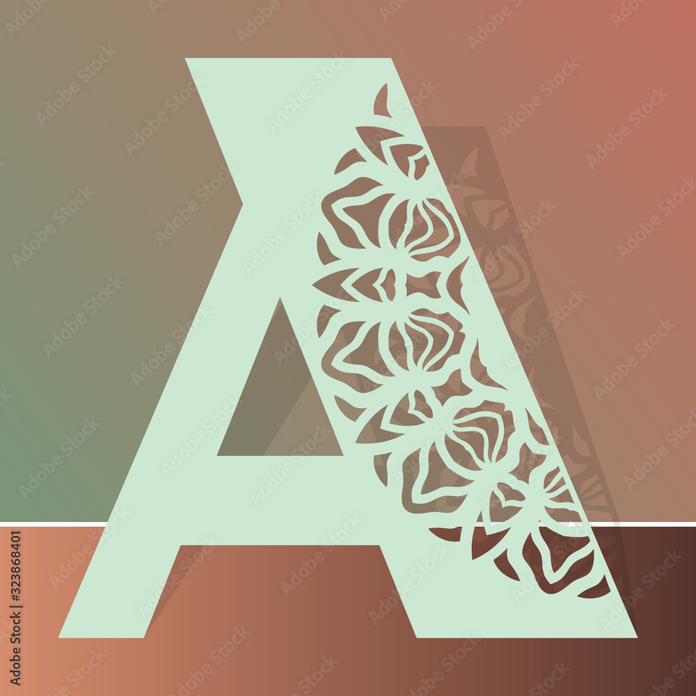 Laser cutting letter A. Woodcut vector design. Plywood lasercut gift ...