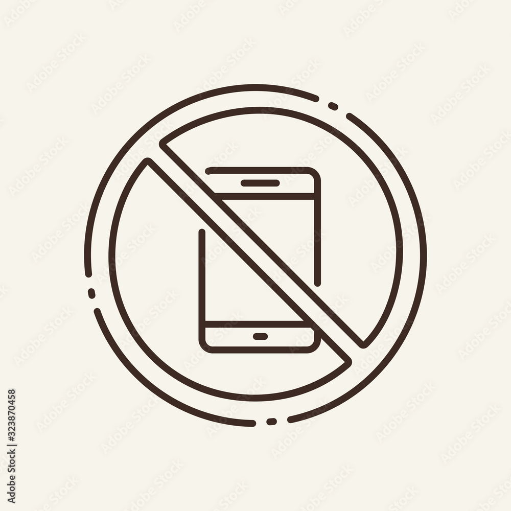 Prohibition of cellphones thin line icon. No mobile phones, stop ...