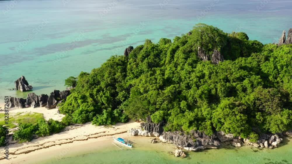 Vidéo Stock Tropical island with a white beach and limestone cliffs ...